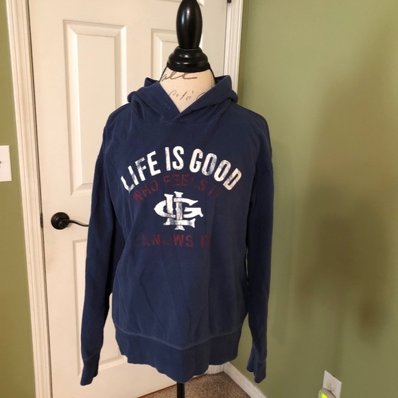 Life Is Good | Tops | Life Is Good Navy Blue Logo Hoodie | Poshmark